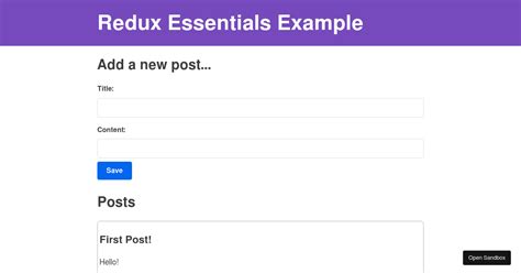 Redux Essentials Example Codesandbox