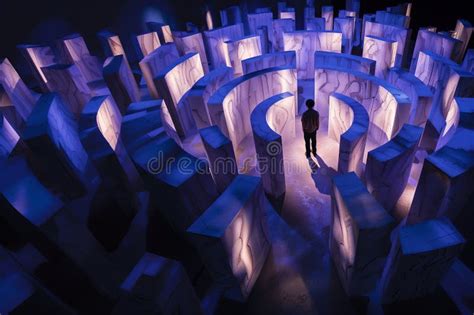 Single Person Standing In Maze Complex Labyrinth Psychology Concept