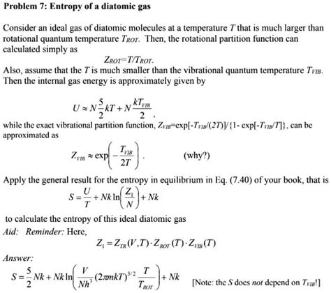 Solved Problem 7 Entropy Of A Diatomic Gas Consider An Ideal Gas Of Diatomic Molecules At A