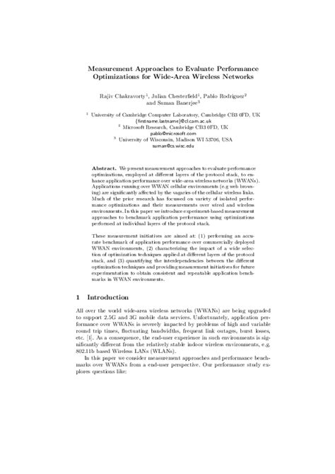 Pdf Measurement Approaches To Evaluate Performance Optimizations For Wide Area Wireless Networks