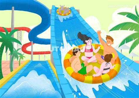 워터파크 003 Spai396 유토이미지 일러스트 사람 워터파크 수영장 물 여행 휴가 계절 여름 야외 시즌 물놀이 맑음 수영복 방학 바캉스