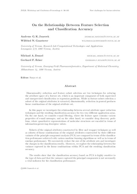 Pdf On The Relationship Between Feature Selection And Classification