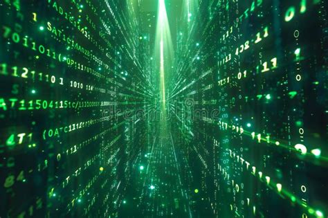 A Background Of Green Binary Code Particles Arranged In An Array That Creates The Illusion Of