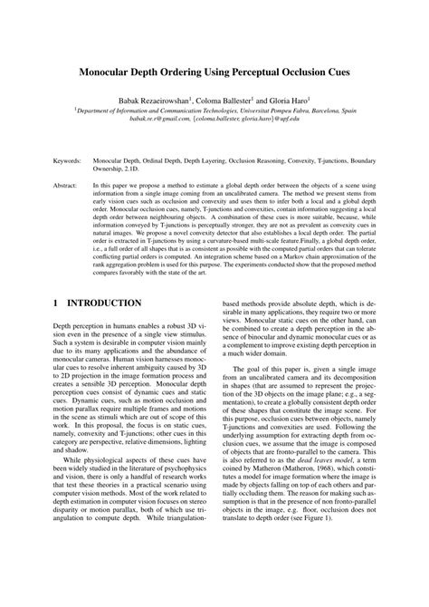 Pdf Monocular Depth Ordering Using Perceptual Occlusion Cues
