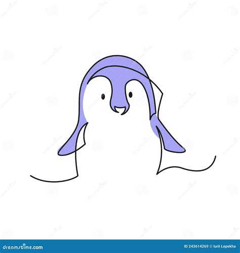 Penguin Continuous One Line Vector Drawing A Penguin Is Standing In The Ice Isolated On White