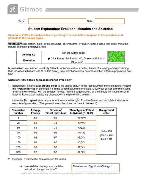 Copy Of Evolution Mutation And Selection Gizmo Individual Name