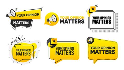 귀하의 의견이 중요합니다 텍스트가 있는 확성기 레이블 모음입니다 마케팅 및 홍보 벡터 일러스트 레이 션 배너 표지판에 대한 스톡 벡터 아트 및 기타 이미지 Istock