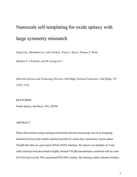 Pdf Nanoscale Self Templating For Oxide Epitaxy With Large Symmetry