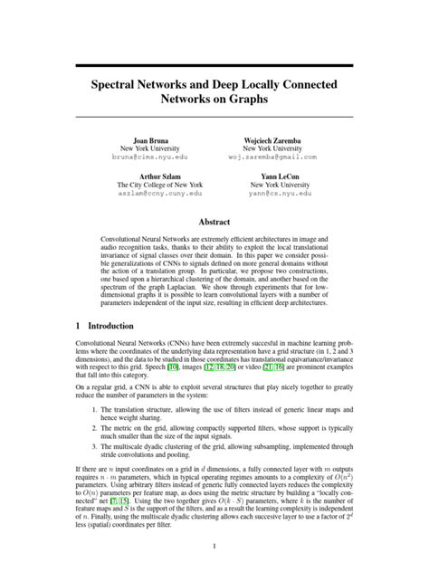 Spectral Networks And Deep Locally Connected Networks On Graphs Pdf Eigenvalues And