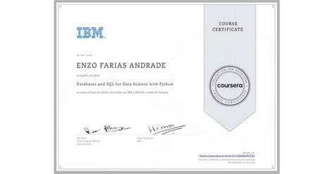 Enzo Farias Andrade On Linkedin Completion Certificate For Databases
