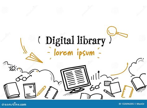 Media Book Reading Ebook Digital Library Concept Sketch Doodle