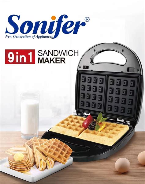 Sonifer Sf 6123 High Quality 9 In 1 Home Mini Electric Detachable Plates Walnut Sandwich Pancake