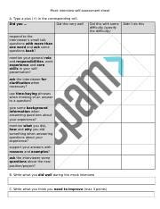Mock Interview Self Assessment Sheet Evaluate Your Performance Course Hero