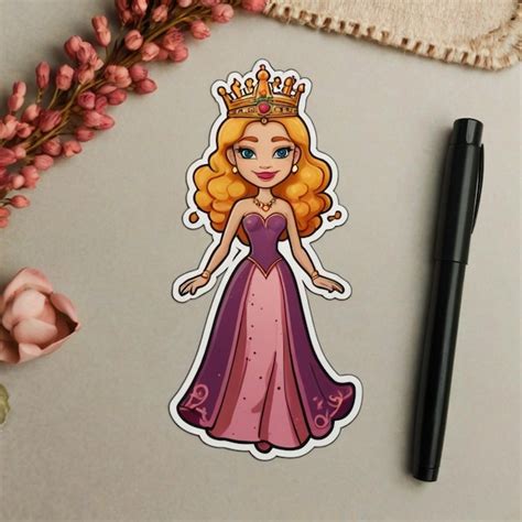 A Sticker Of Princess Is On A Table With A Pink Flower Premium Ai Generated Image