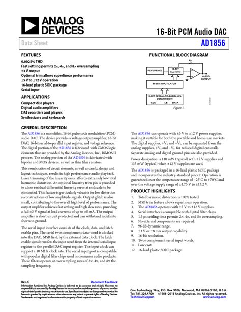 Ad1856 Datasheet Ad1856 Analogdevices Pdf 16 Bit Pcm Audio Dac Analog Devices