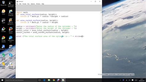 python program series surface area of cylinder youtube