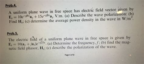 Solved Prob4 A Uniform Plane Wave In Free Space Has