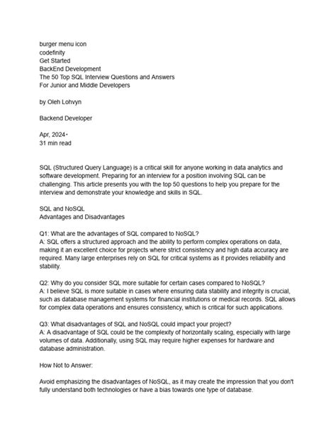 Database Interview Questions By Mahad Pdf Database Index Databases