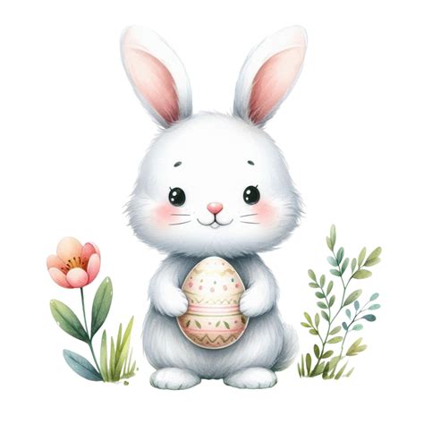 Premium Vector Cute Rabbit With Easter Eggs Clipart Watercolor