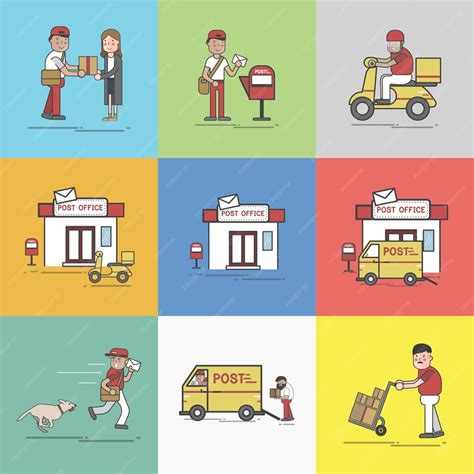 우편 배달의 그림 세트 무료 벡터