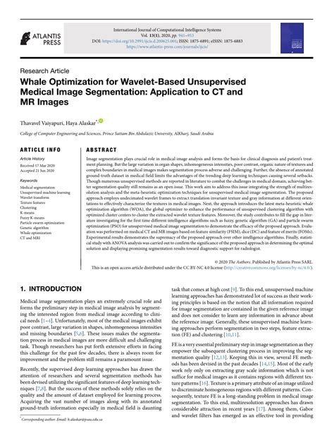 pdf whale optimization for wavelet based unsupervised medical image