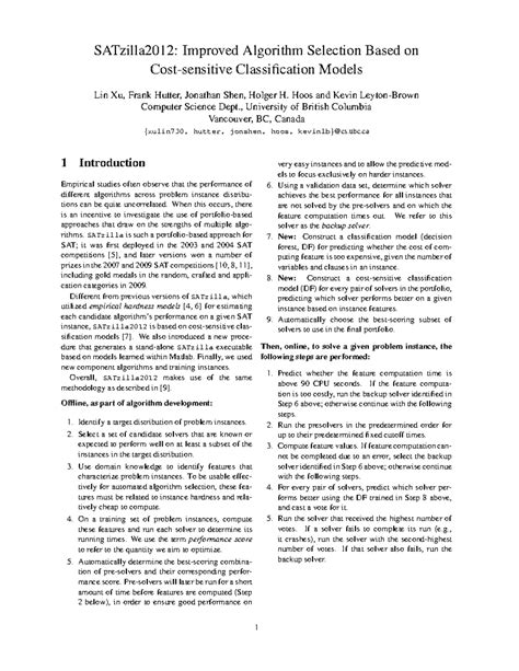 Satzilla 2012 Improved Algorithm Selection Based On Cost Sensitive Classification Models Hoos