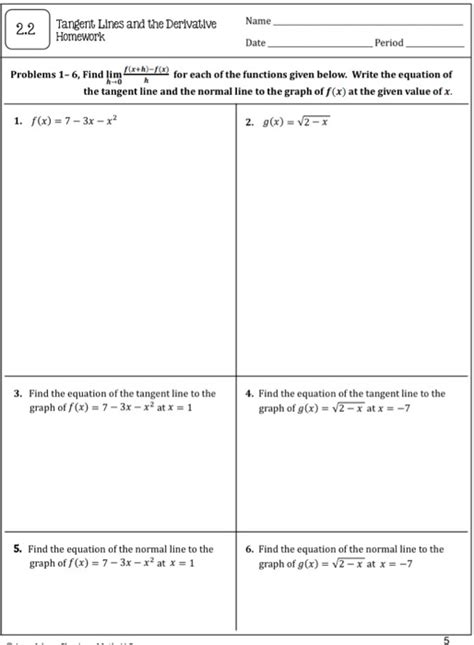 Solved Name 22 Tangent Lines And The Derivative Homework