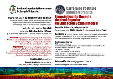 ¡la Postítulo De Educación Sexual Integral Del Joaquín