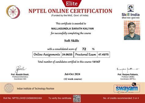 Excited To Have Completed The Soft Skills Course With Nptel Sarath