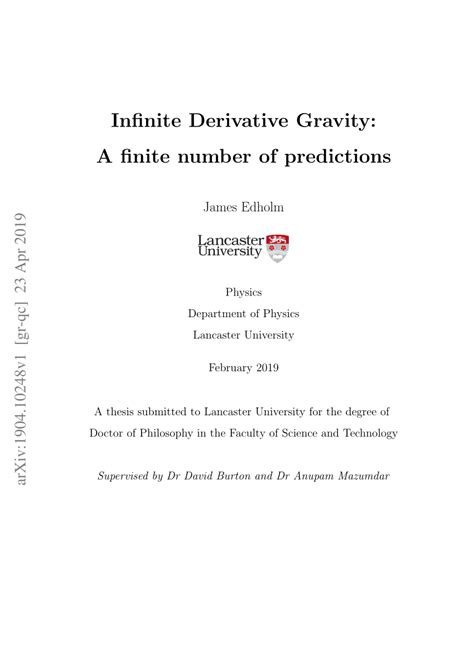 Pdf Infinite Derivative Gravity A Finite Number Of Predictions