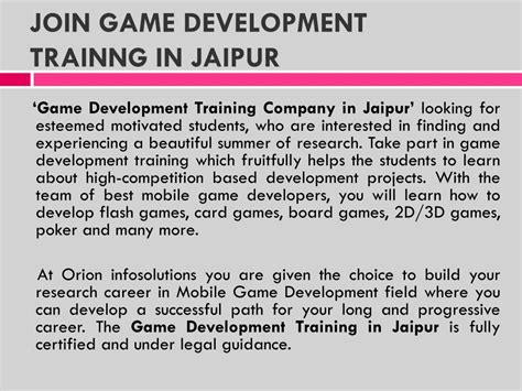 ppt game development training in jaipur powerpoint presentation free