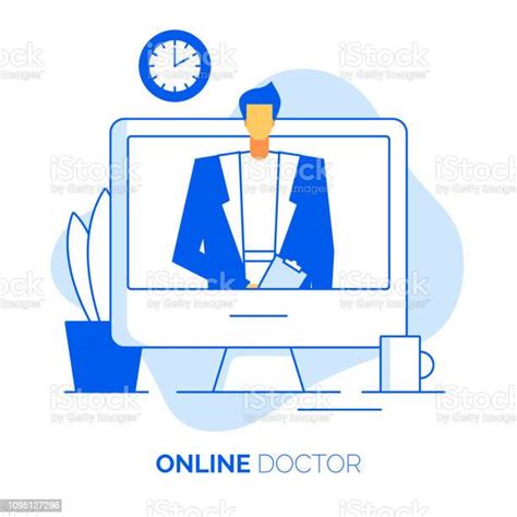 온라인 의사 상담 지원 도움말 웹 서비스 벡터 일러스트 의료 의학 개념 의사 캐릭터 아바타 원격 환자 디스플레이 현대 평면을 사용 하 여 준비의 애플 리 케이 션 화면에서