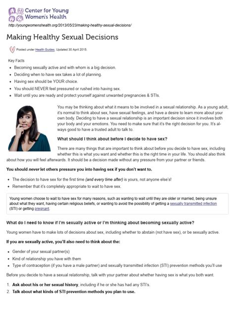 Making Healthy Sexual Decisions Center For Young Womens Health Pdf