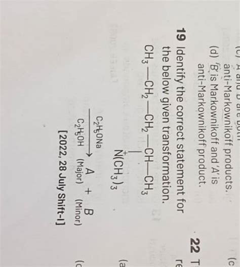 Anti Markownikoff Products D B Is Markownikoff And A Is Anti M