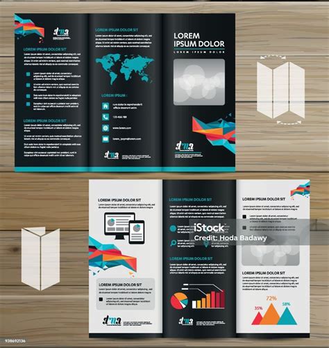 트라이 배 브로셔 모형 트라이 배 브로셔 배경 3 차원 일러스트 레이 션의 현실적인 렌더링 추상적인 사업 트라이 배 전단지 전단지 벡터 디자인 설정 프레 젠 테이 션 레이