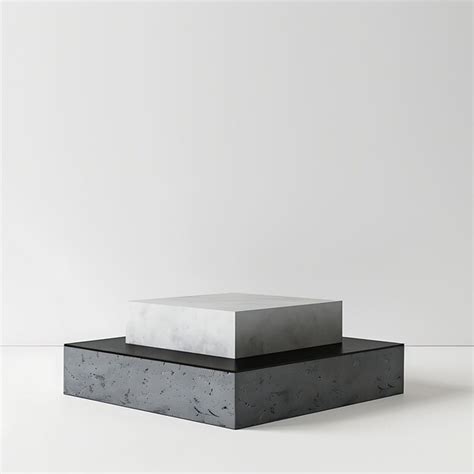 A Black And White Cube Table With A White Background And A White Wall