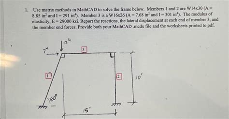 Solved Use Matrix Methods In MathCAD To Solve The Frame Chegg