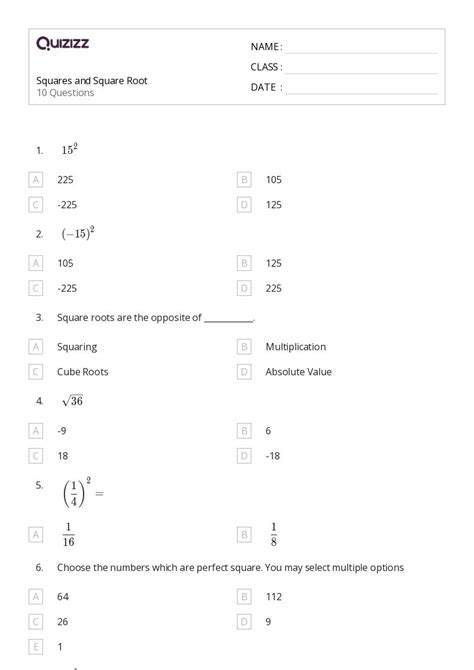 50 Squares Worksheets For 6th Class On Quizizz Free And Printable