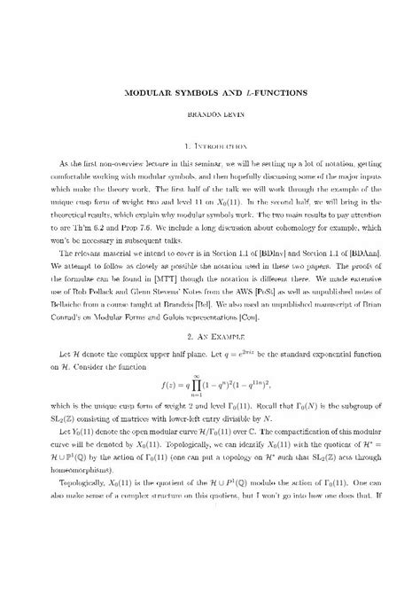 Pdf Modular Symbols And Functions Stanford