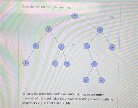 Solved Consider The Following Binary Tree What Is The Order