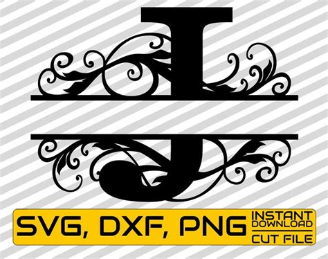 Floral Svg Split Monogram Files Letter J Calligraphy Font Cuttable
