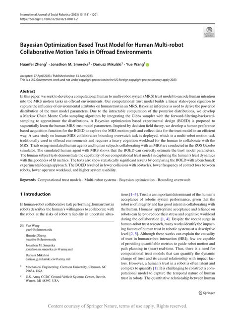 Bayesian Optimization Based Trust Model For Human Multi Robot Collaborative Motion Tasks In