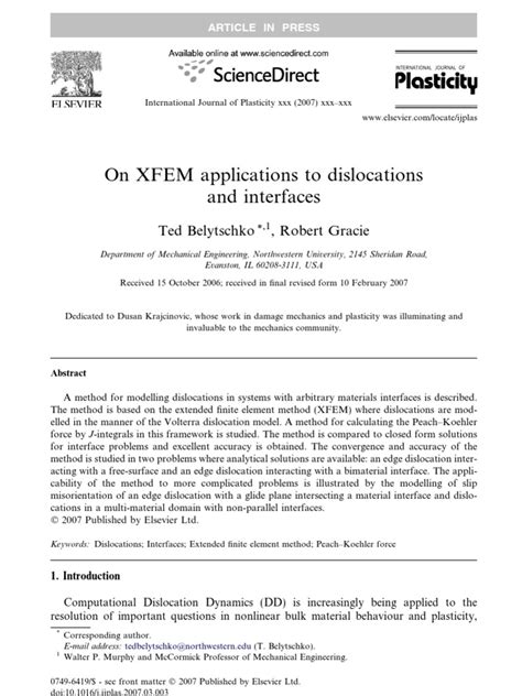 Pdf 2007b Gracie On Xfem Applications To Dislocations And Interfaces Dokumentips