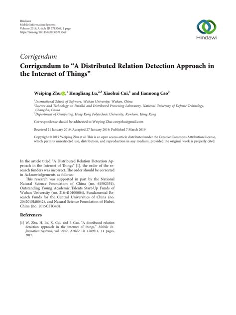 Pdf Corrigendum To “a Distributed Relation Detection Approach In The