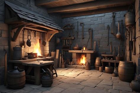 Medieval Blacksmith Forge 3d Background Premium Ai Generated Image