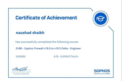 Naushad Shaikh On Linkedin Sophos Firewall Delta Certification Very Happy To Share Certificate