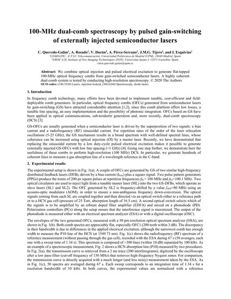 Pdf 100 Mhz Dual Comb Spectroscopy By Pulsed Gain Switching Of Externally Injected
