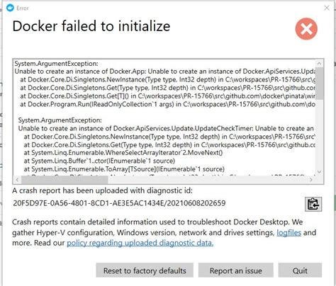 Docker Failed To Initialize · Issue 11404 · Dockerfor Win · Github