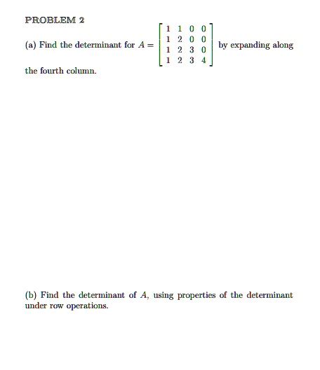 Problem 2 A Find The Determinant For By Expanding Along The Fourth