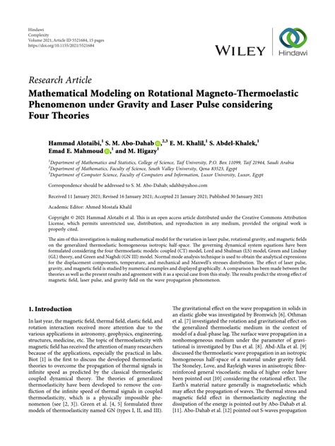 Pdf Mathematical Modeling On Rotational Magneto Thermoelastic Phenomenon Under Gravity And